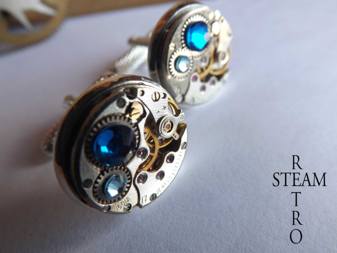 Gift Boxed Mens Steampunk Steampunk Cufflinks in Blue 16mm - Etsy