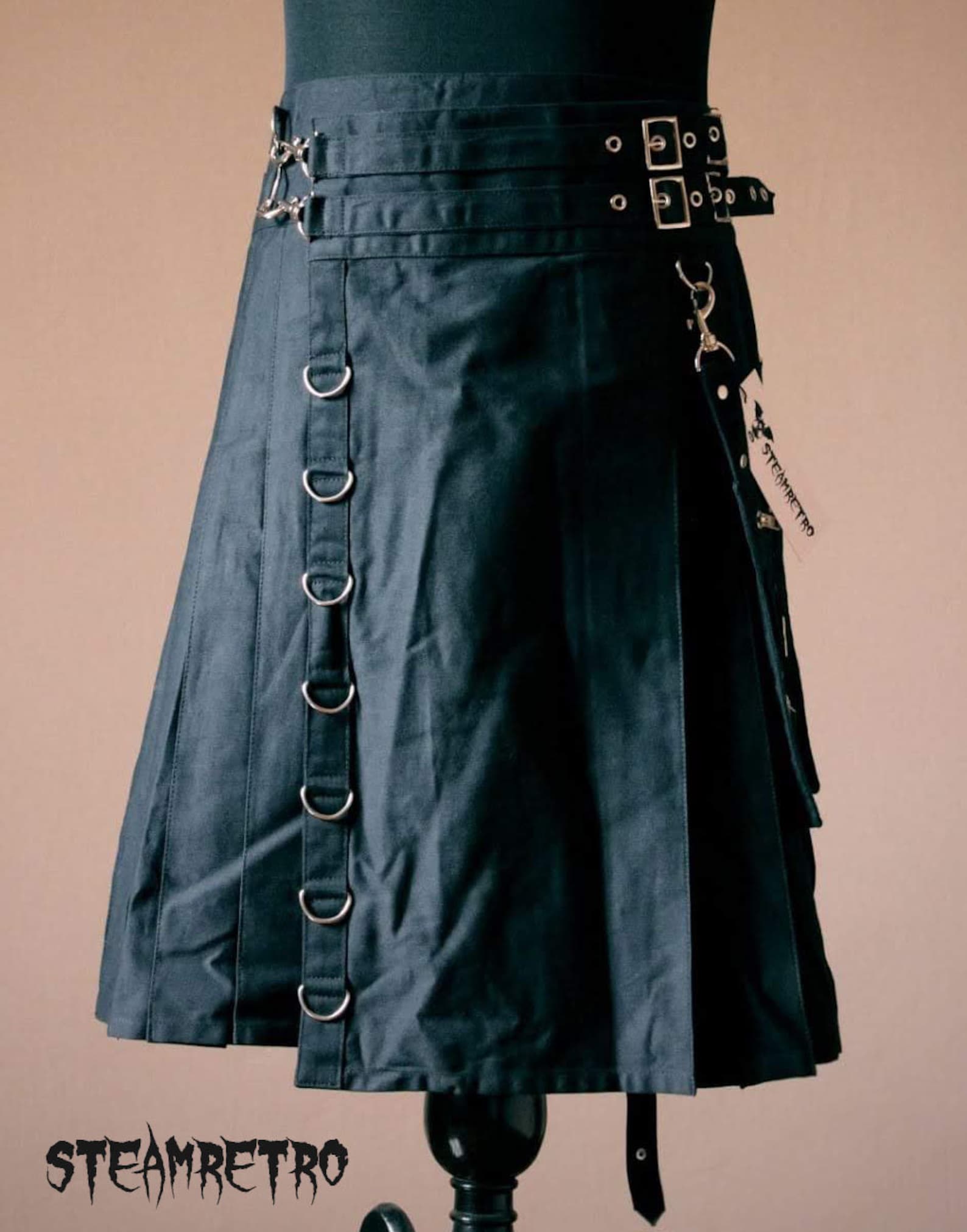 Kilt Mens Kilt Gothic Kilt Black Kilt Metal Kilt Cyberpunk Kilt ...