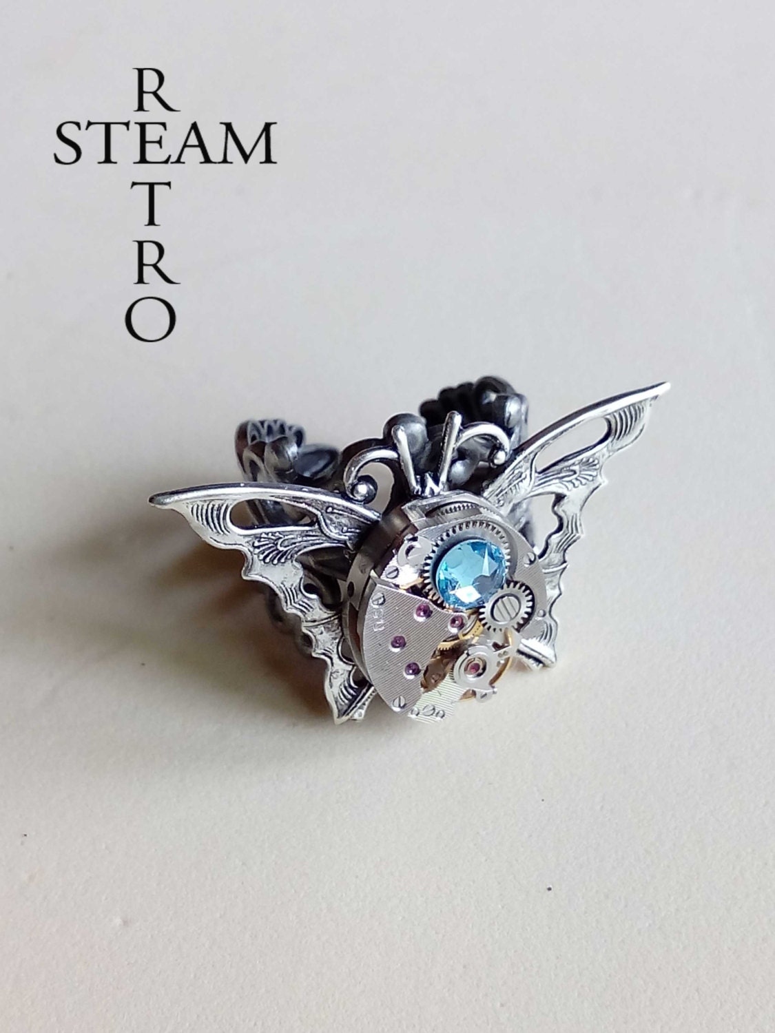 The Butterfly Effect Steampunk Ring- Vintage Ring Aquamarine ...