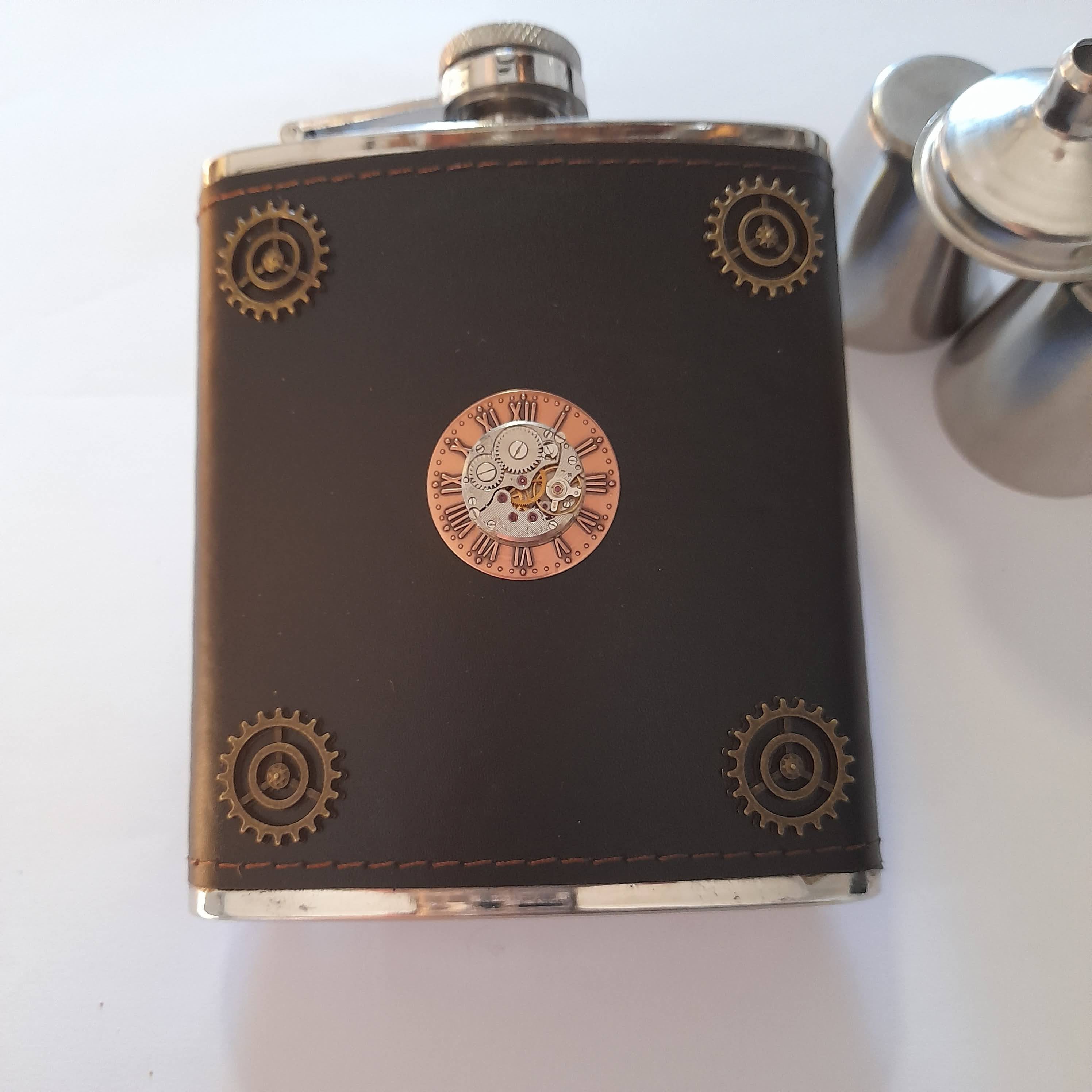 Steampunk Flask and Cup Set - Mens Steampunk Gift - Steampunk Watch ...
