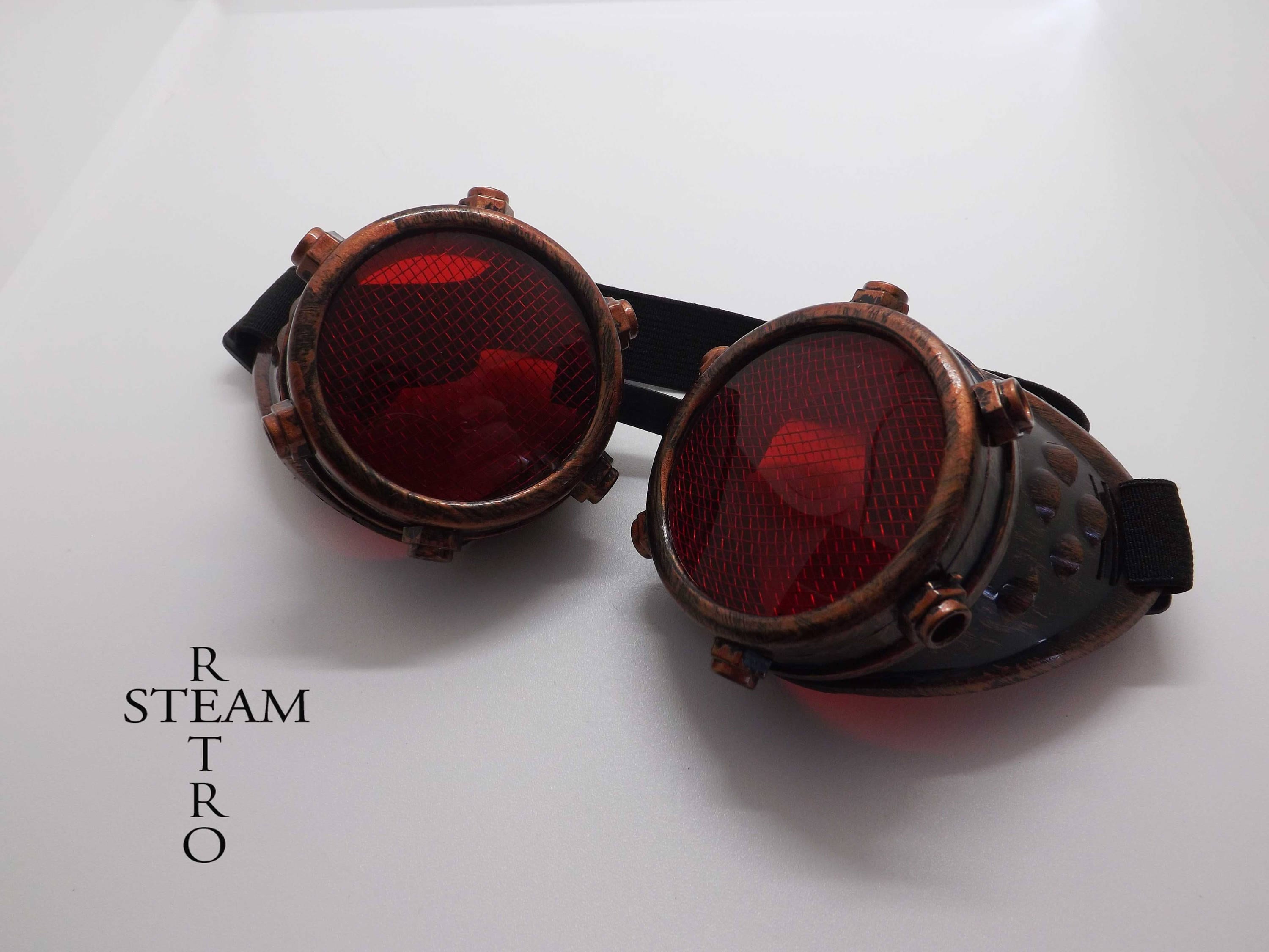 Red Steampunk Goggles - Burning Man - Mad Max - Dieselpunk Goggles ...