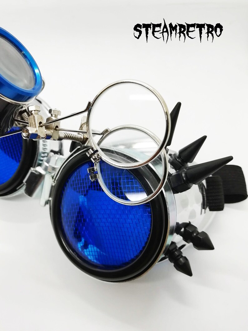 Chrome Steampunk Goggles Double Loupe Blue Lens Cyber Goggles - Etsy