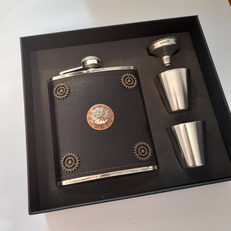 Steampunk Flask and Cup Set - Mens Steampunk Gift - Steampunk Watch ...
