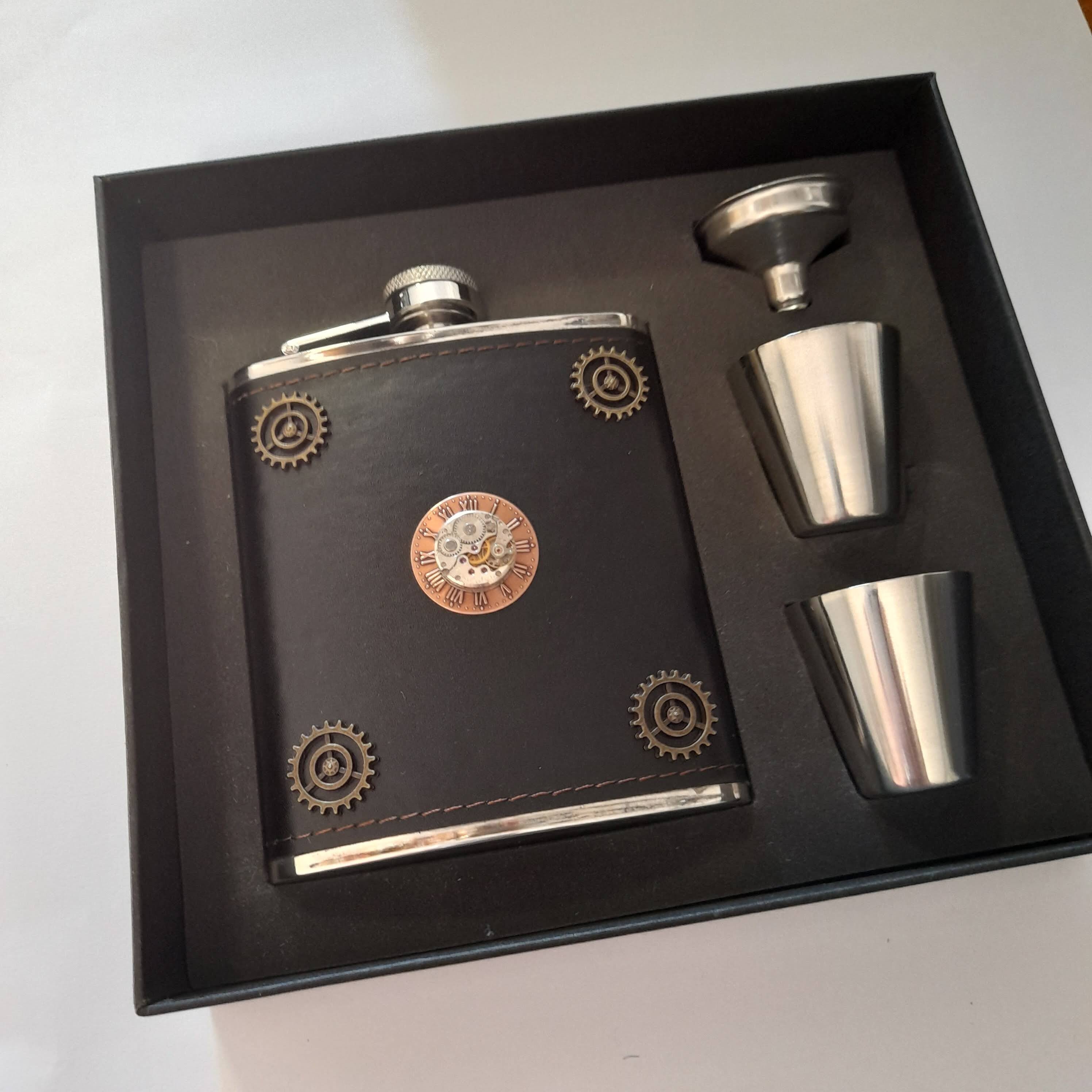 Steampunk Flask and Cup Set - Mens Steampunk Gift - Steampunk Watch ...