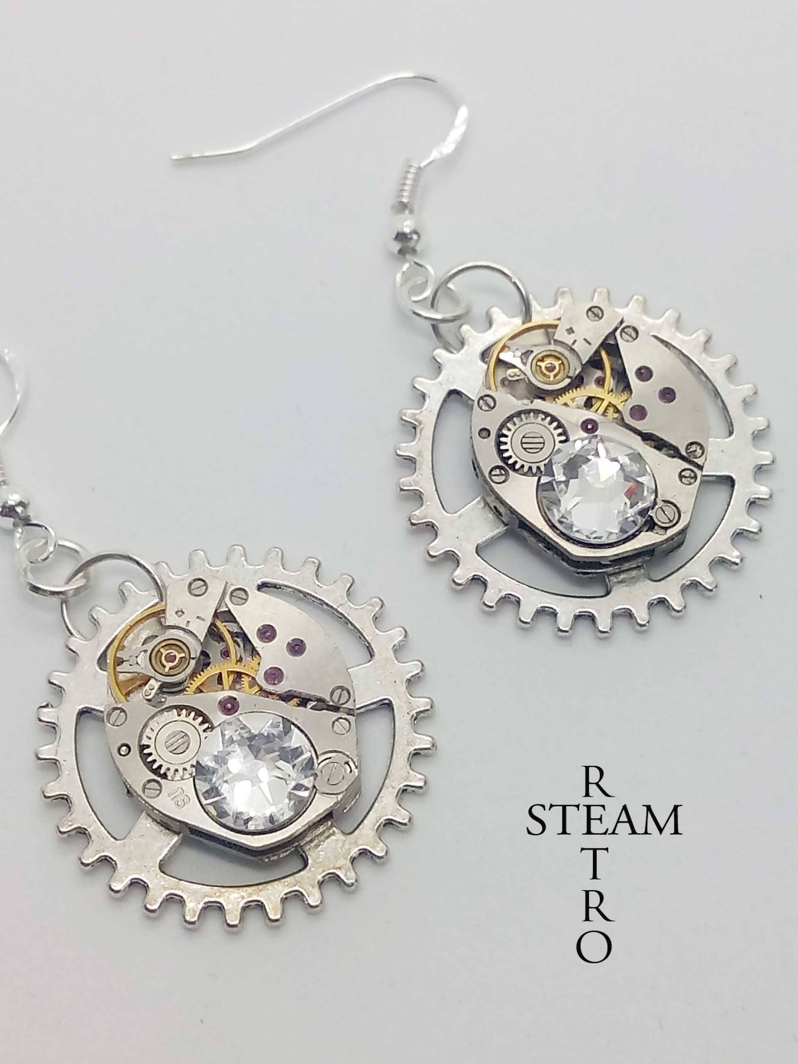 Clear Swarovski Crystal Steampunk Watch Mechanism Earrings | Etsy
