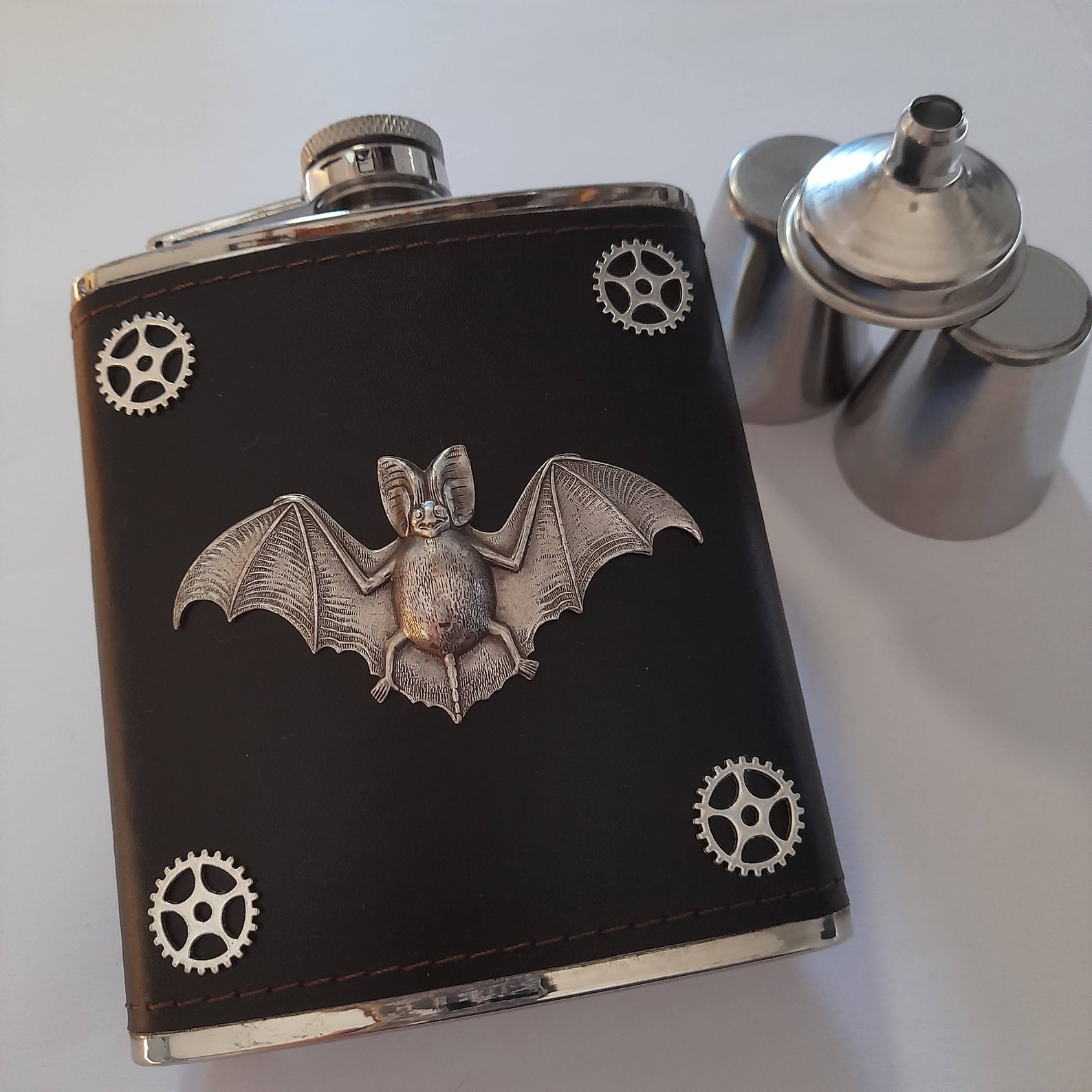 Steampunk Flask and Cup Set - Mens Steampunk Gift - Steampunk Bat Flask ...
