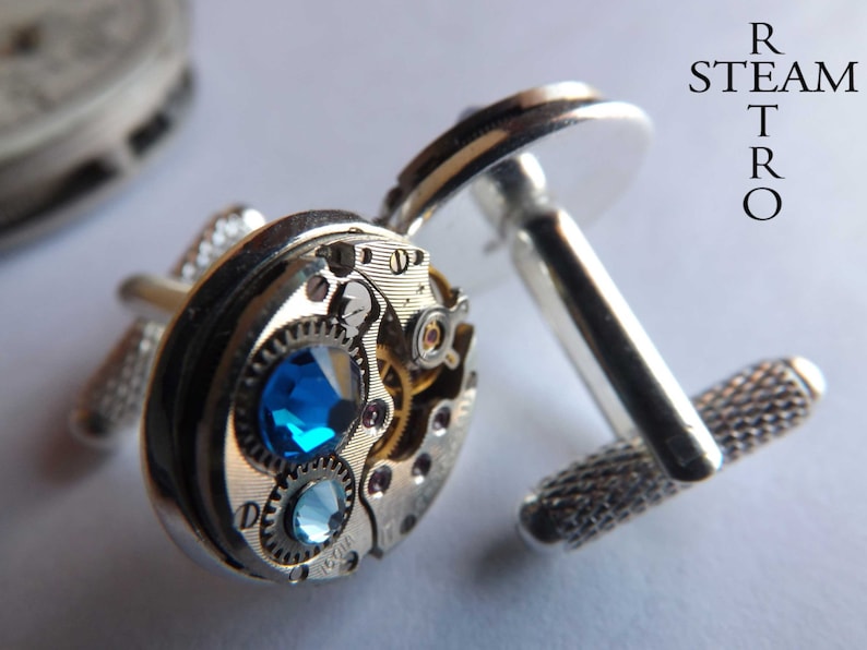 Gift Boxed Mens Steampunk Steampunk Cufflinks in Blue 16mm - Etsy