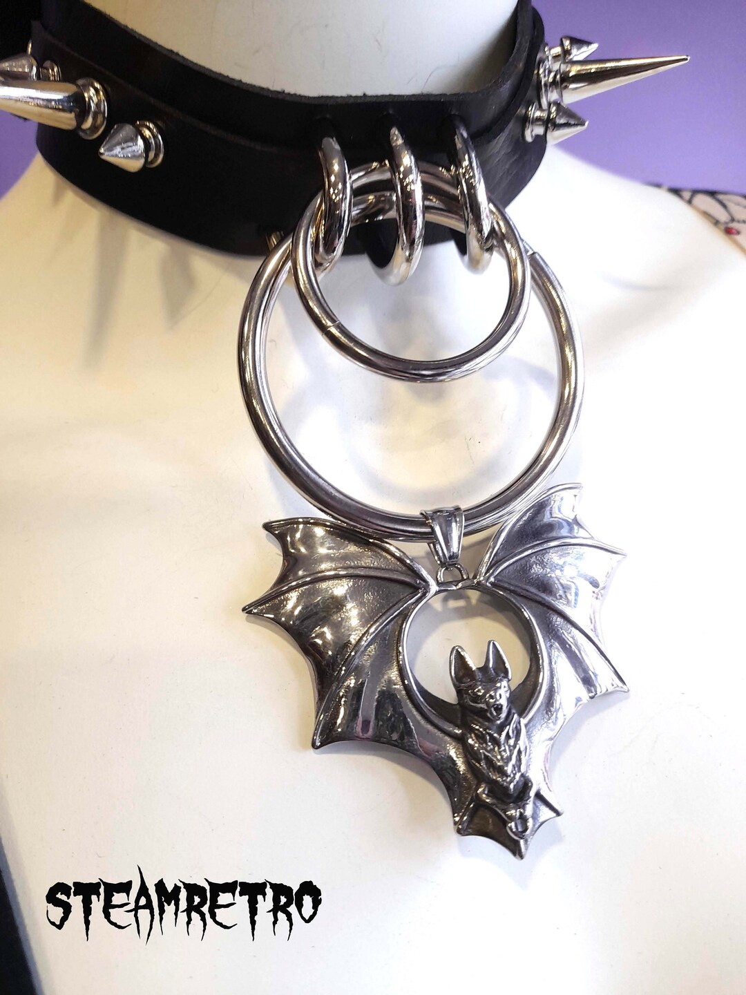 Leather Choker Hand Made Spiked Gothic Leather Choker Bat Choker Metal ...
