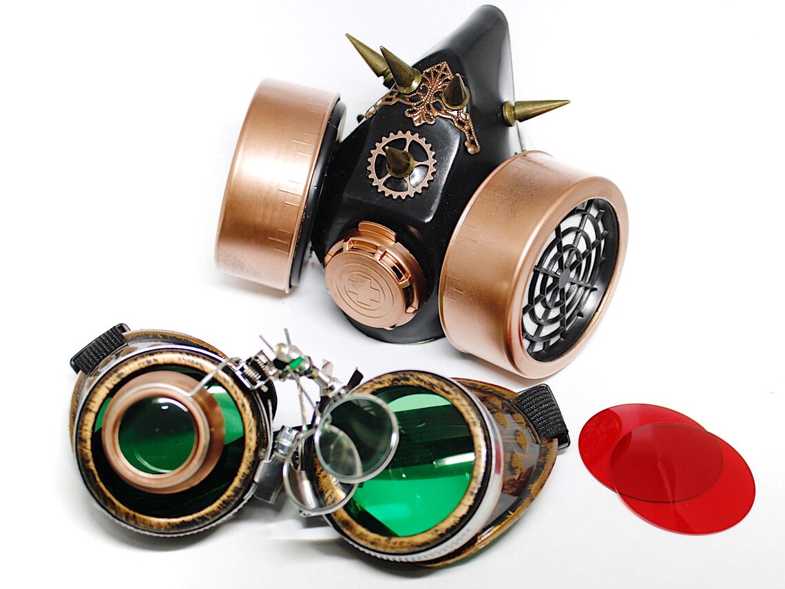 Deluxe Wasteland Gas Mask and Goggle in Copper , Steampunk Green ...