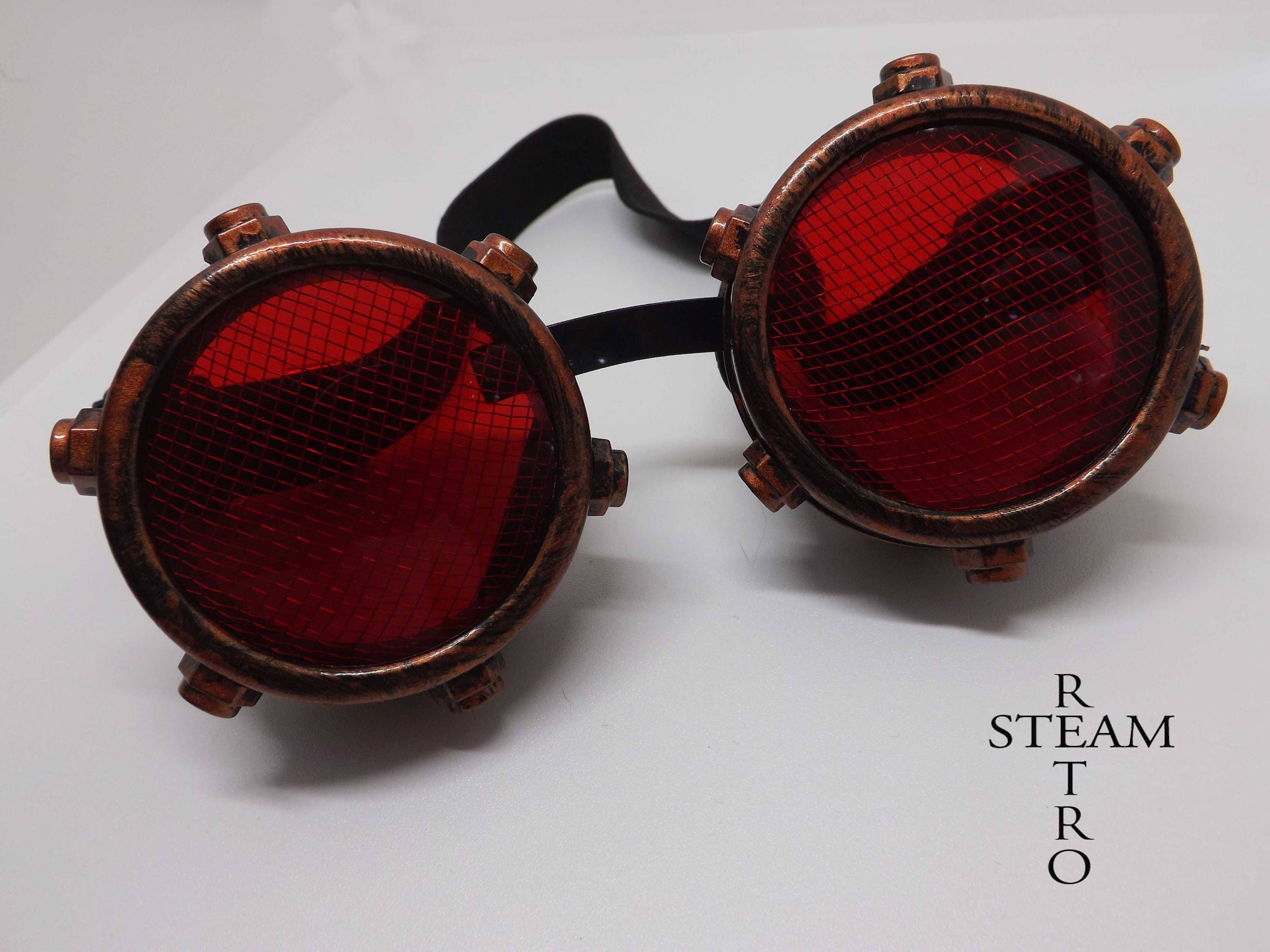 Red Steampunk Goggles - Burning Man - Mad Max - Dieselpunk Goggles ...