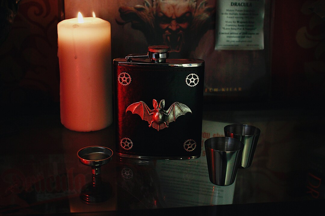 Steampunk Flask and Cup Set - Mens Steampunk Gift - Steampunk Bat Flask ...