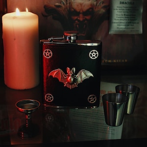 Steampunk Flask and Cup Set - Mens Steampunk Gift - Steampunk Bat Flask ...