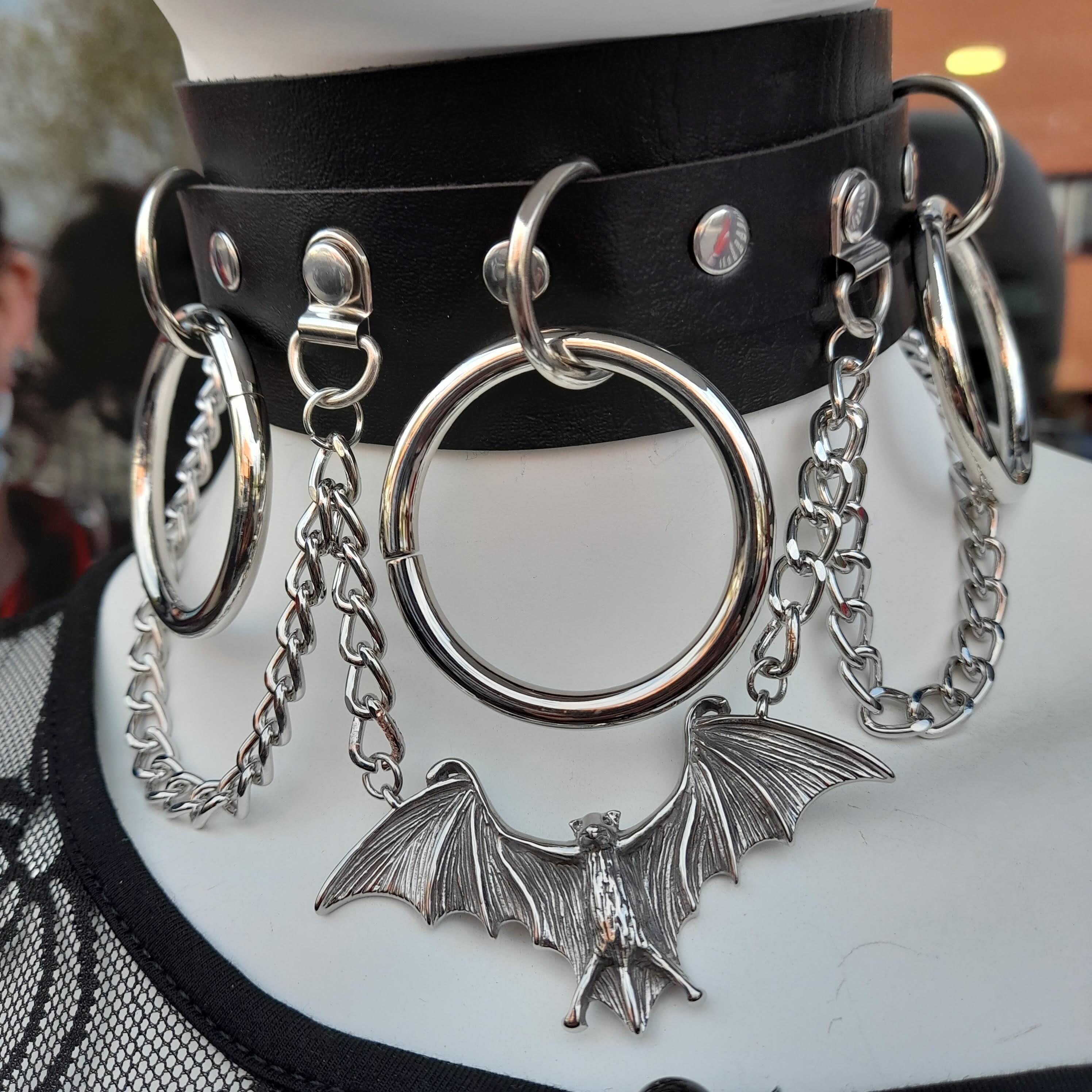 Handmade goth punk choker gothic leather choker Bat | Etsy