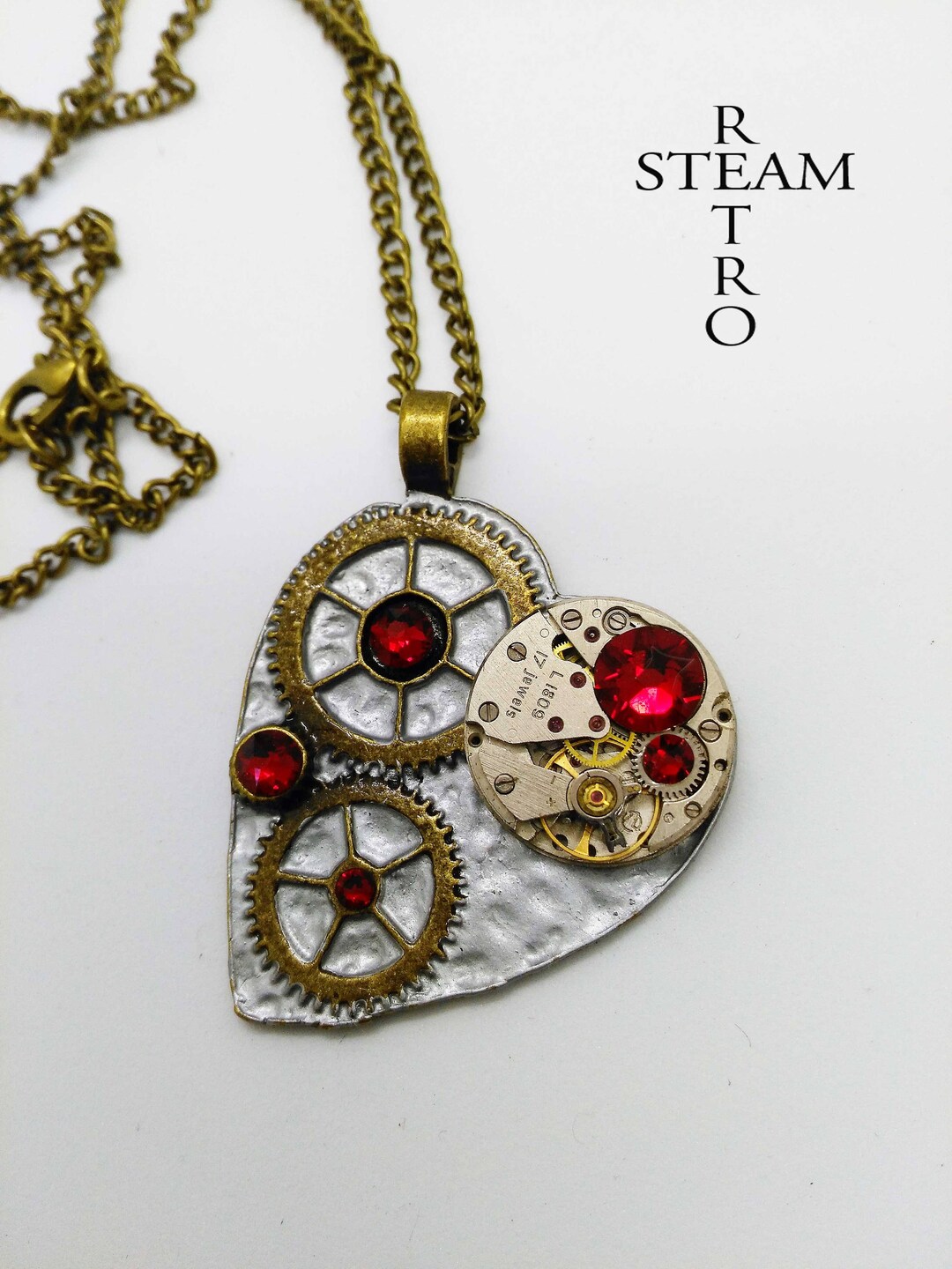 The Clockheart Steampunk Silver Siam Necklace - Steampunk Jewelry by ...