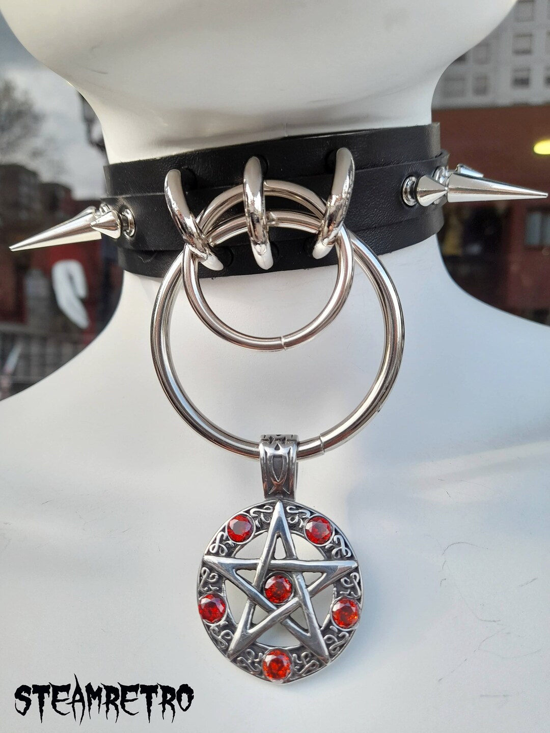 Gothic Choker Choker Spiked Choker Black Choker Pagan Pentagram Choker ...