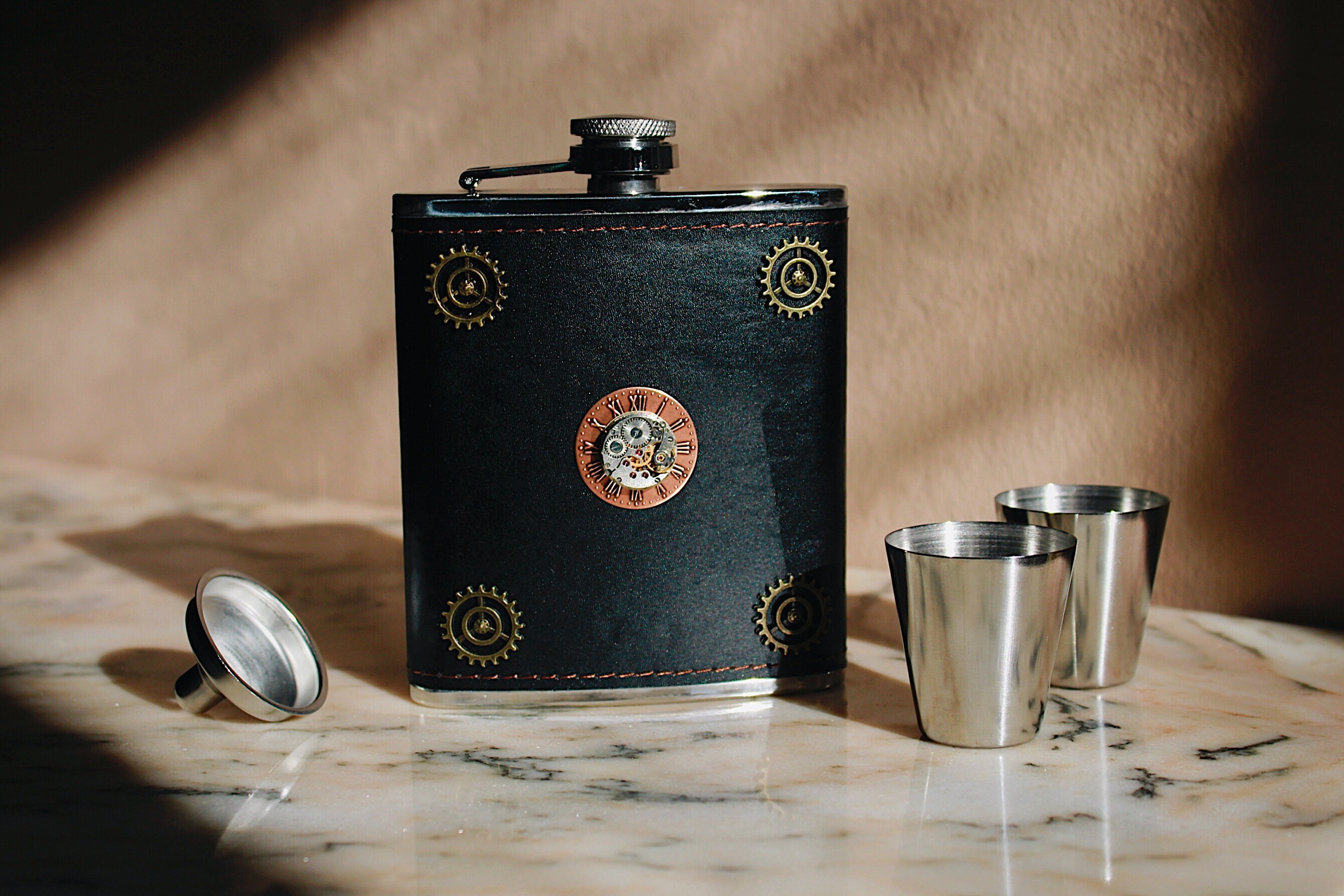Steampunk Flask and Cup Set - Mens Steampunk Gift - Steampunk Watch ...