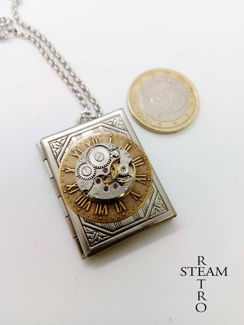 Steampunk locket Steampunk necklace Steampunk book | Etsy