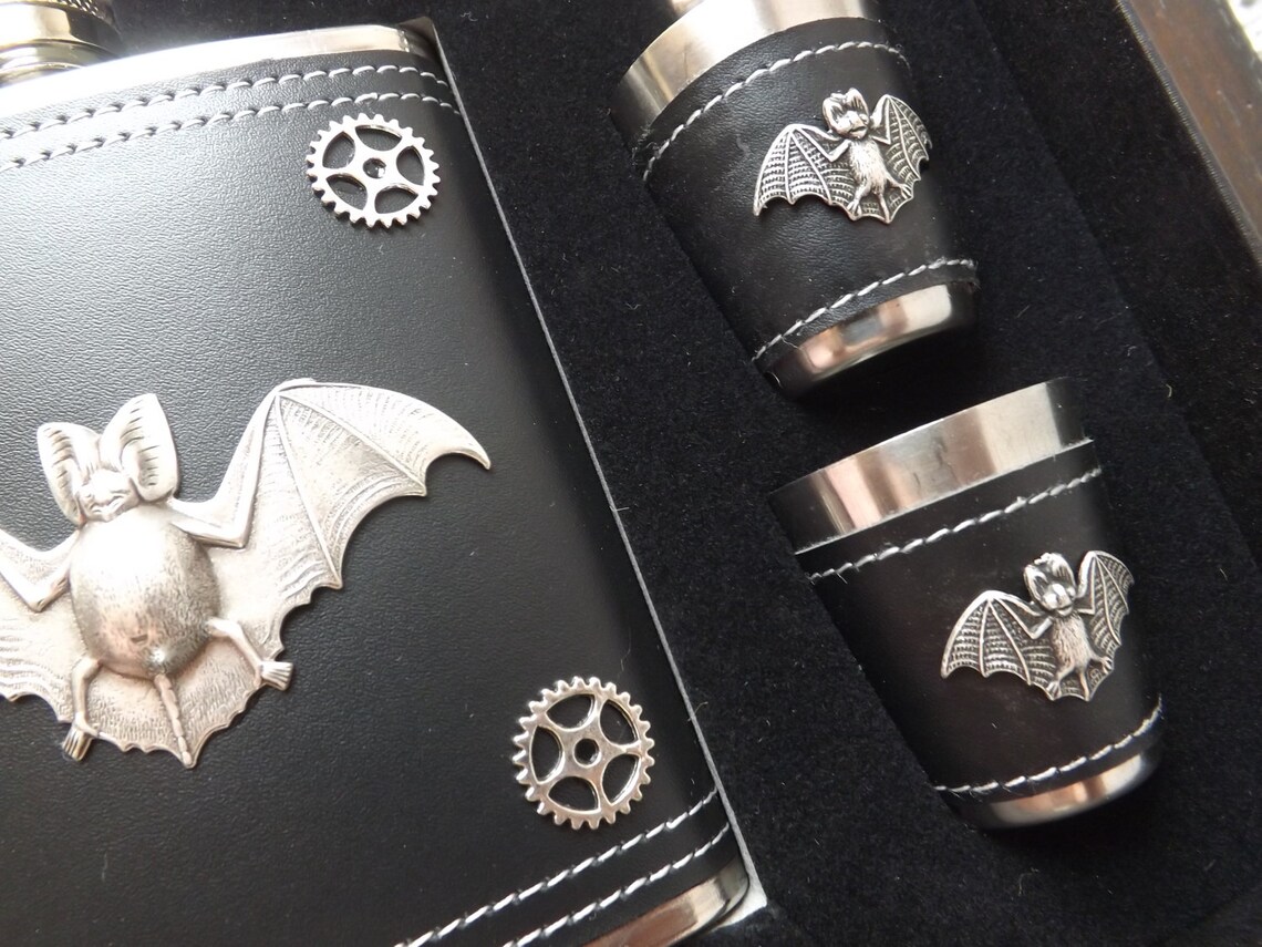 Steampunk flask and cup set mens steampunk gift steampunk | Etsy