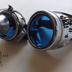 Blue Chrome Steampunk Goggles With Loupe Mad Scientist Mad Max Cyber ...