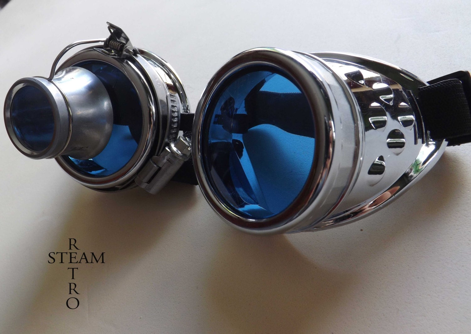 Blue Chrome Steampunk Goggles With Loupe Mad Scientist Mad | Etsy