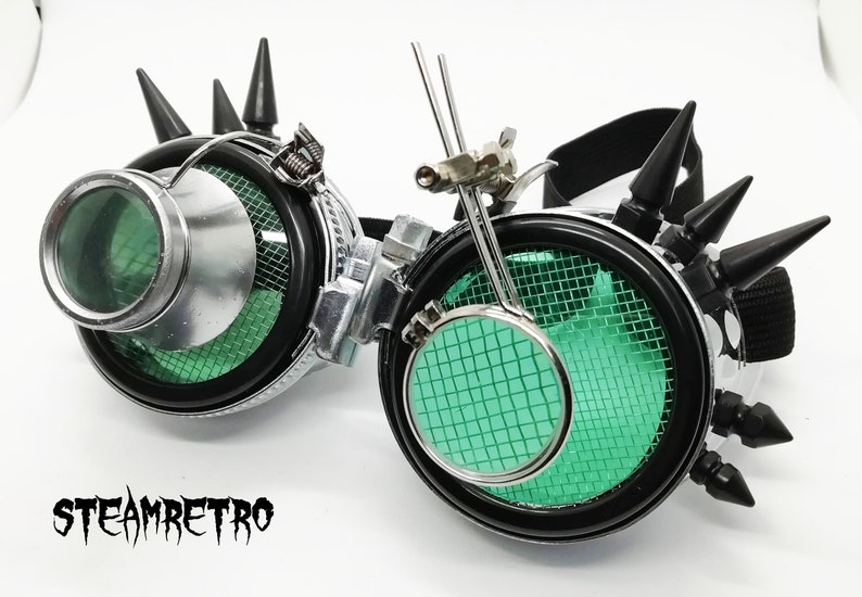 Chrome Steampunk Goggles Double Loupe Blue Lens Cyber Goggles - Etsy