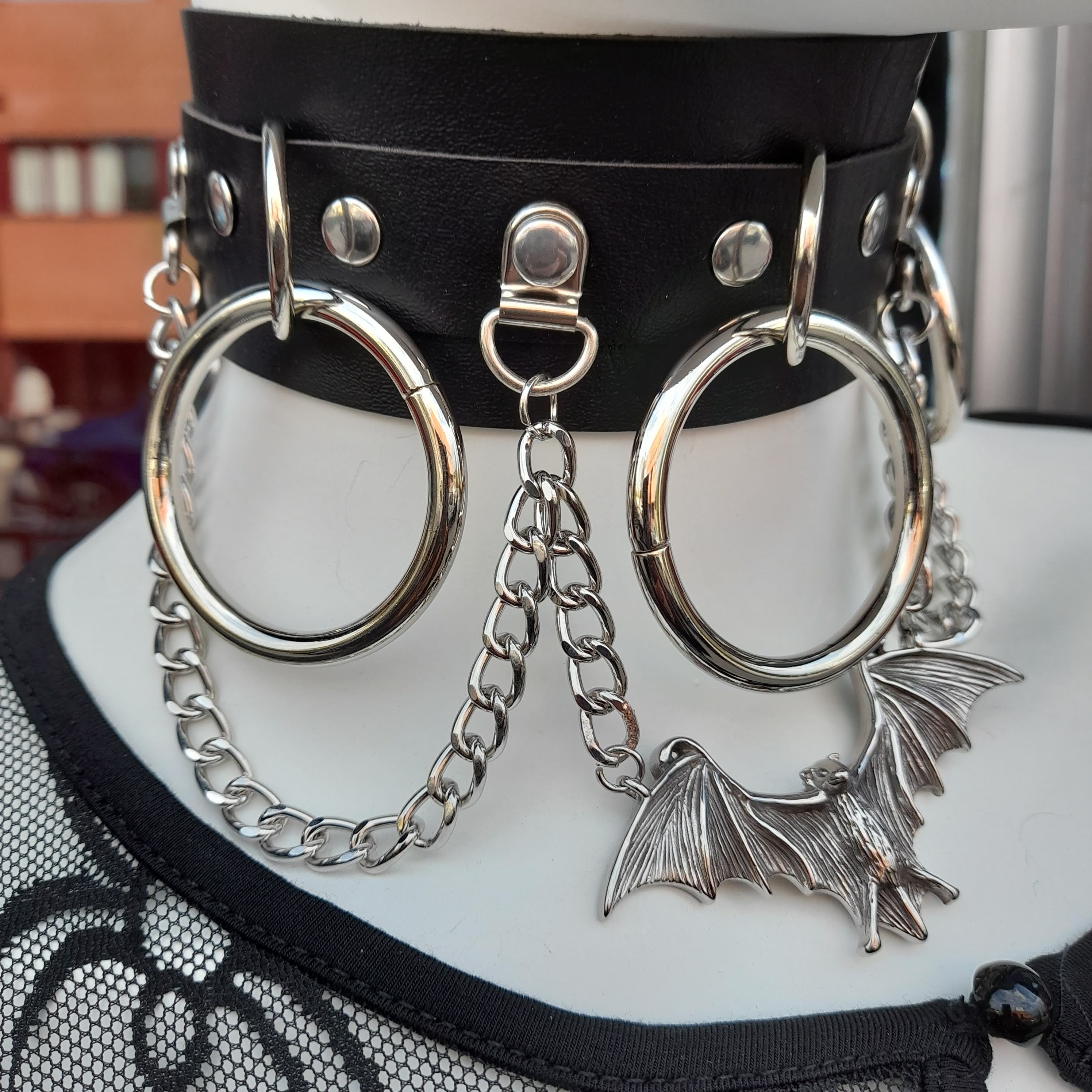 Handmade goth punk choker gothic leather choker Bat | Etsy