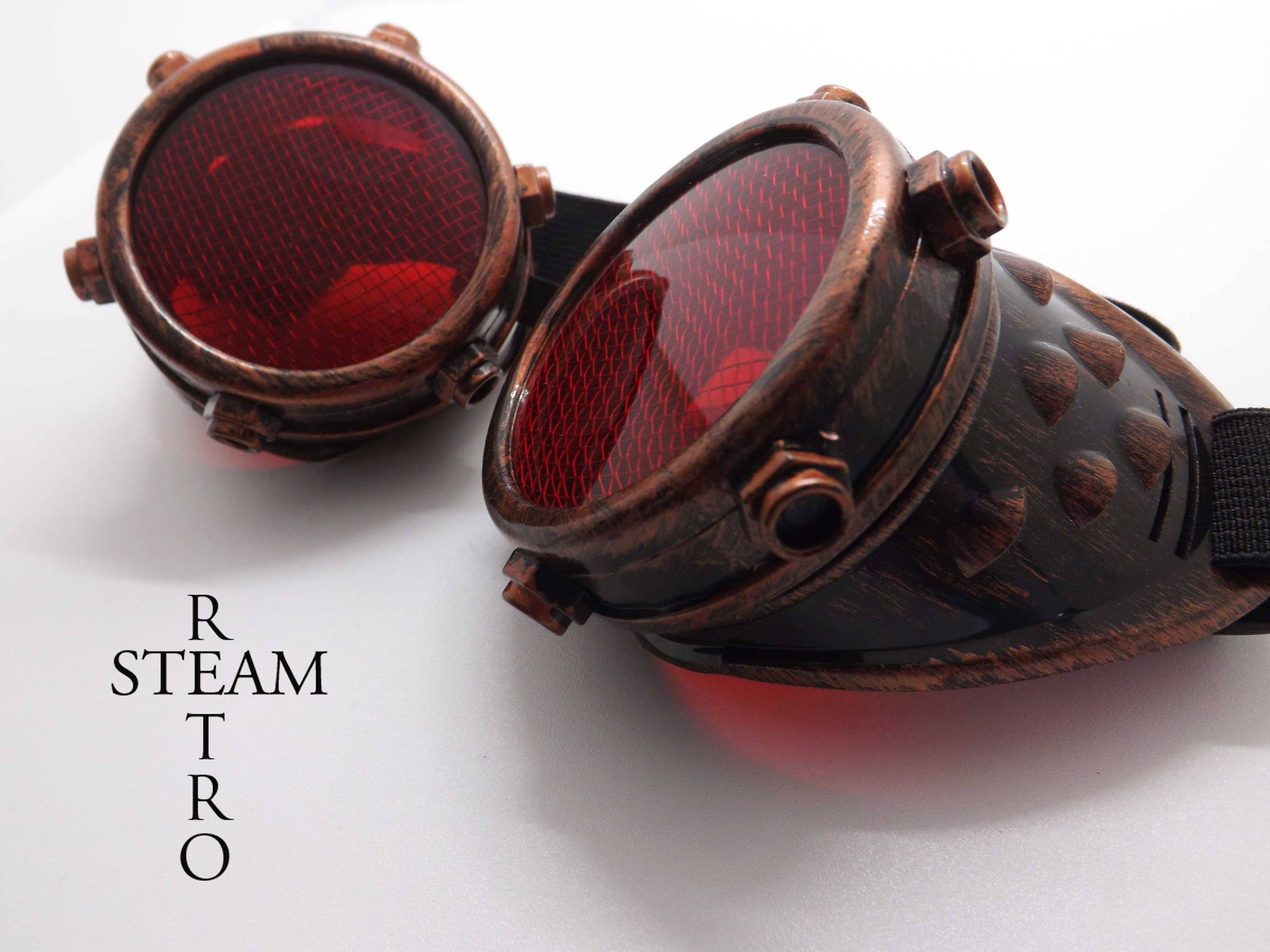 Red Steampunk Goggles - Burning Man - Mad Max - Dieselpunk Goggles ...