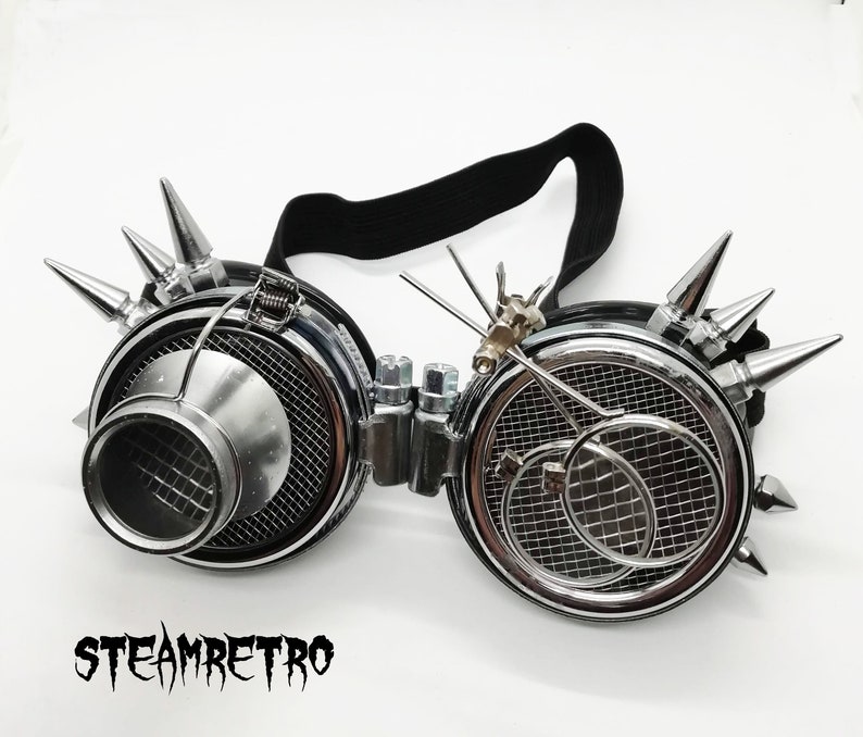 Chrome Steampunk Goggles Double Loupe Red Lens Cyber Goggles | Etsy