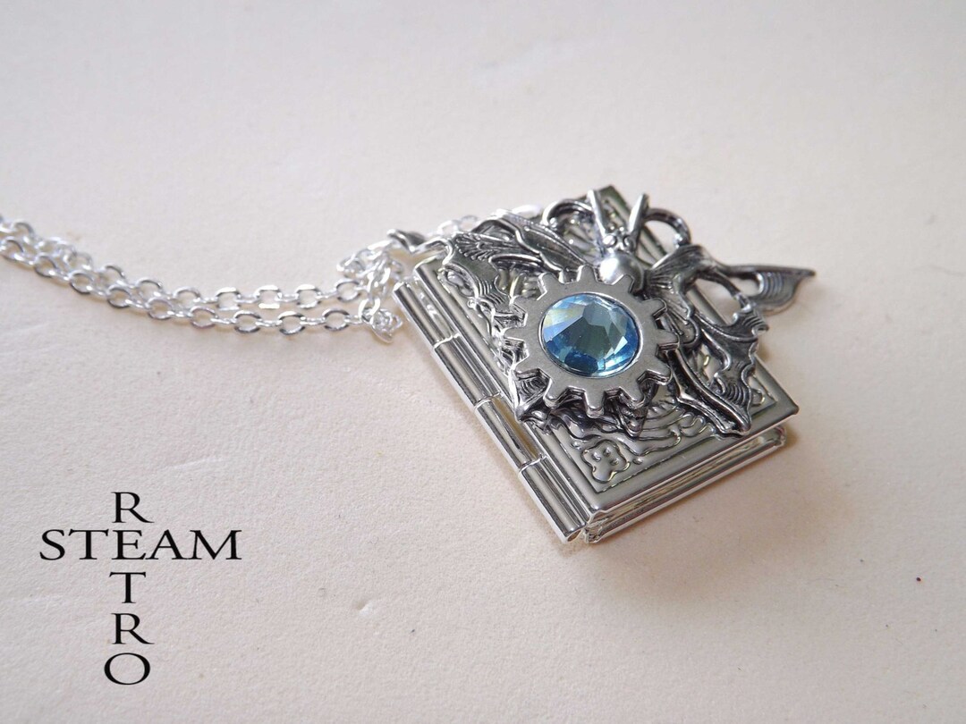 Steampunk Necklace, Steampunk Book Locket Necklace Butterfly Locket ...