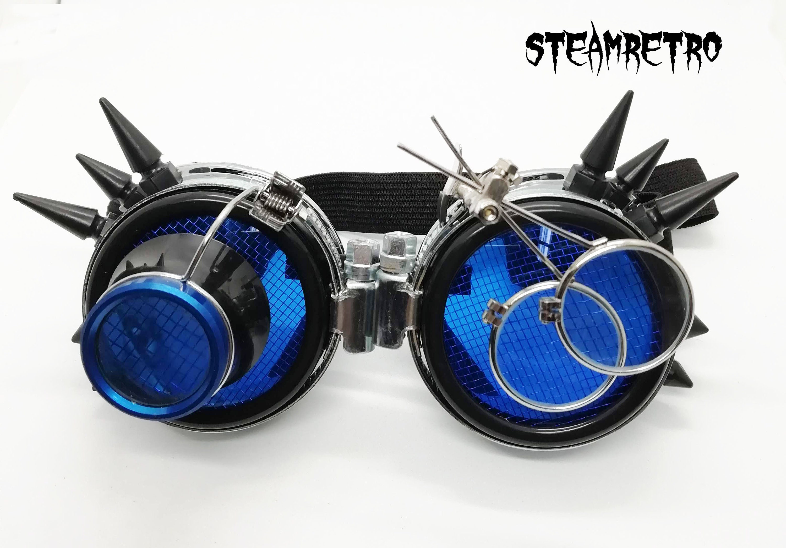 Chrome steampunk goggles double loupe blue lens cyber goggles | Etsy