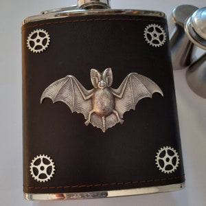 Steampunk Flask and Cup Set - Mens Steampunk Gift - Steampunk Bat Flask ...