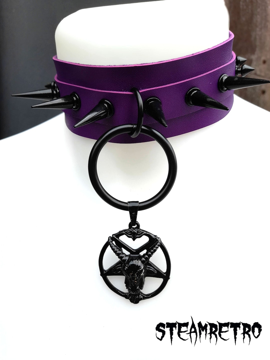 Gothic Choker - Choker - Spiked Choker - Purple Choker - Pagan ...