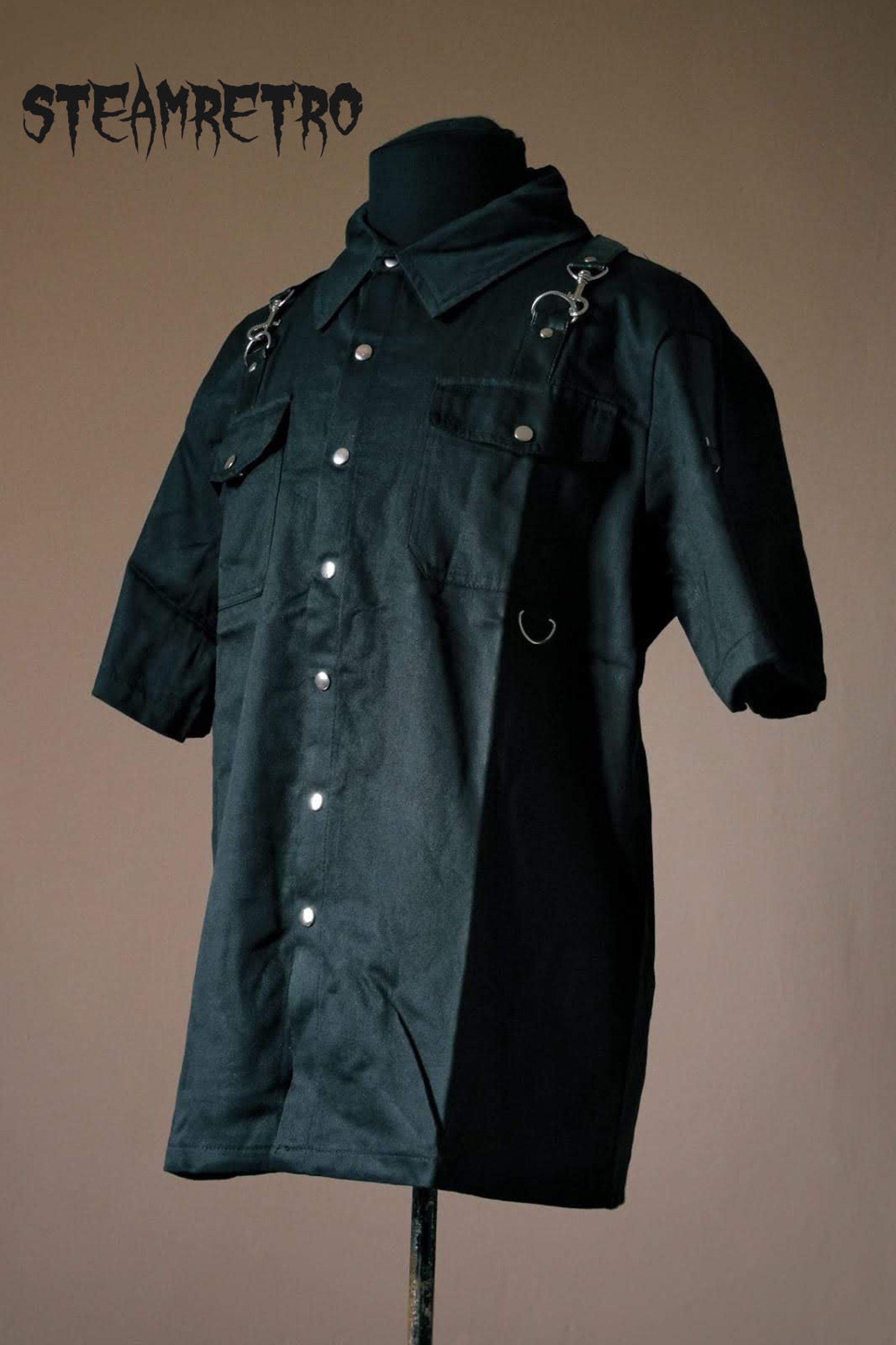 Gothic Steampunk Short Sleeve Black Shirt - Darkwave EBM Shirt - Mens ...