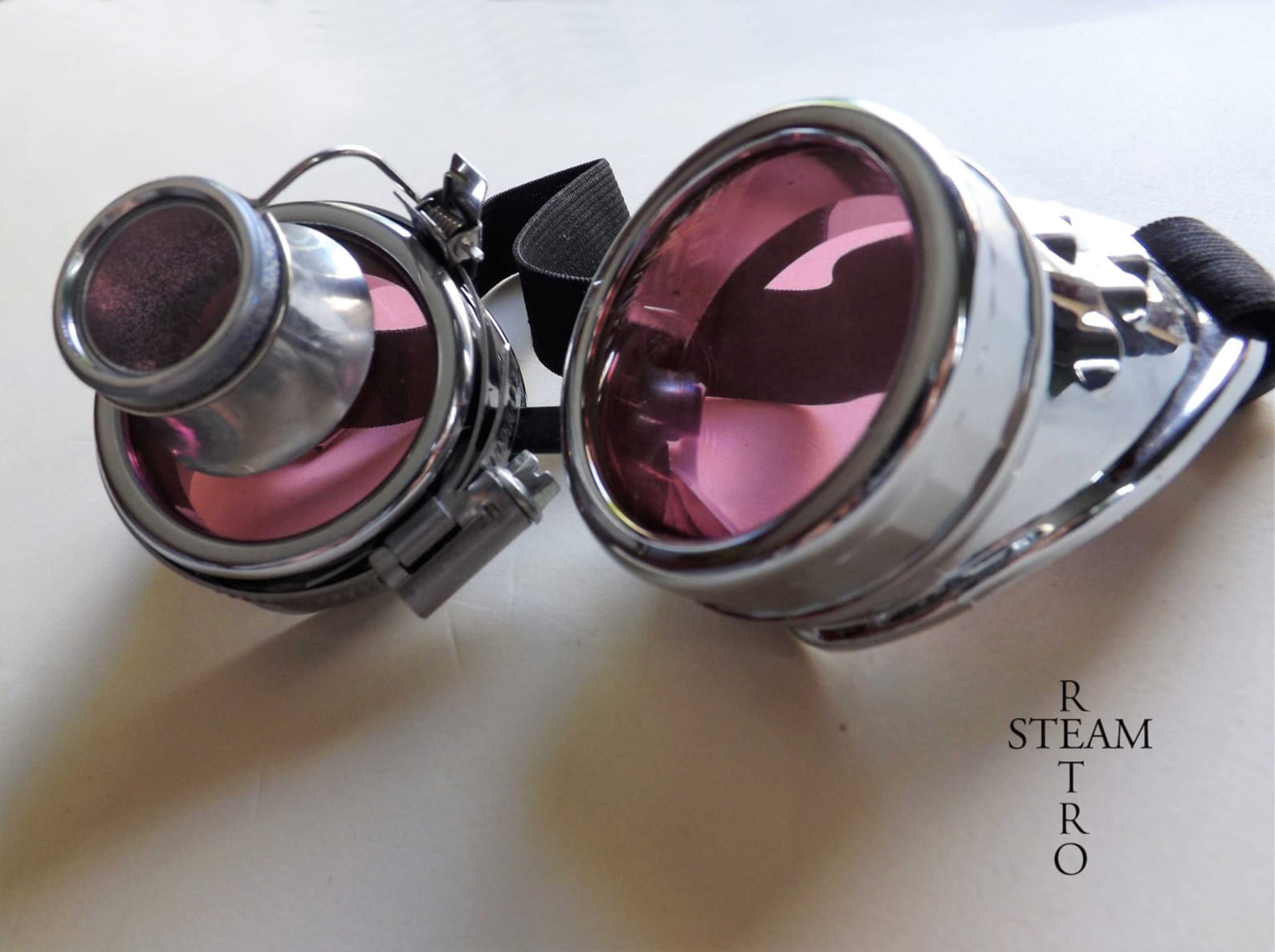 Pink Chrome Steampunk Goggles With Loupe Mad Scientist - Mad Max Cyber ...