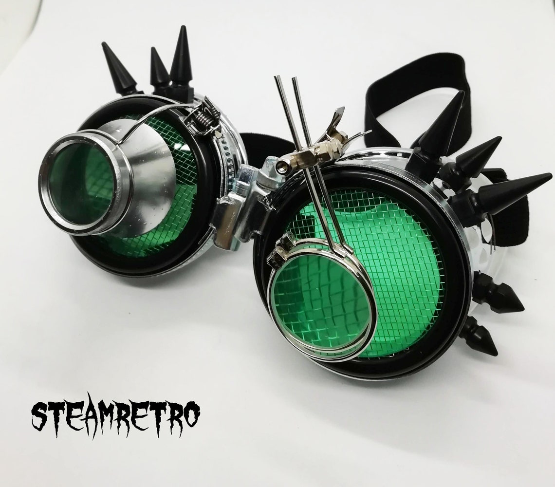 Chrome Steampunk Goggles Double Loupe Red Lens Cyber Goggles | Etsy
