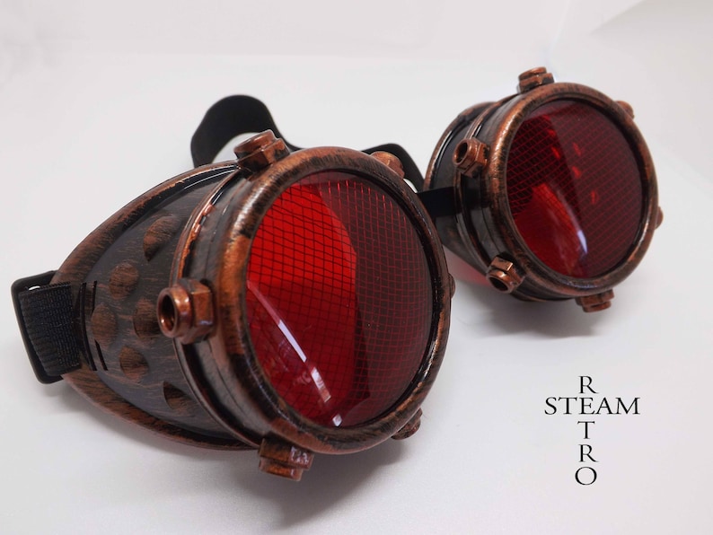 Red Steampunk Goggles - Burning Man - Mad Max - Dieselpunk Goggles ...