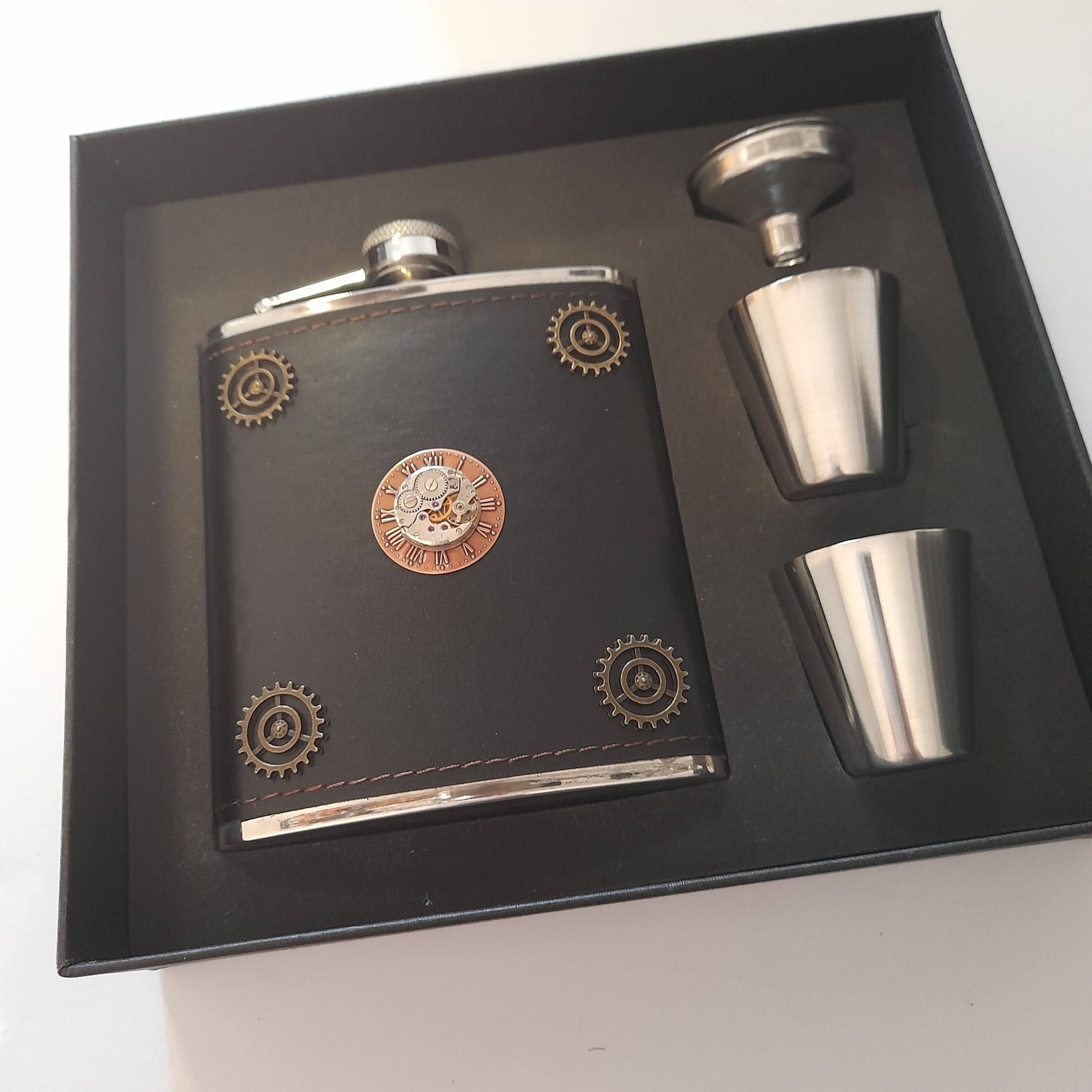Steampunk Flask and Cup Set - Mens Steampunk Gift - Steampunk Watch ...