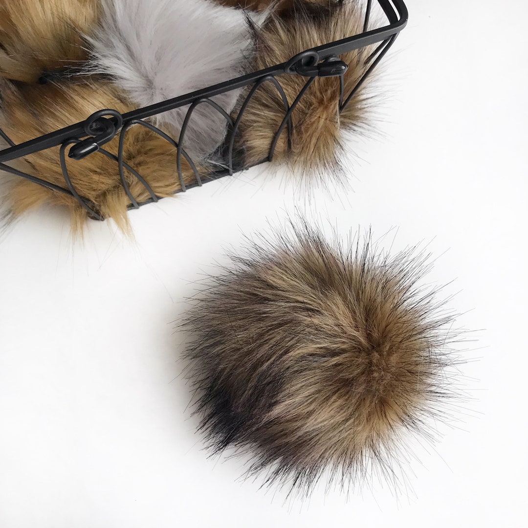 NUTMEG Faux Fur Pom Pom/animal Print/tan/brown/beige/black/wild/fluffy ...