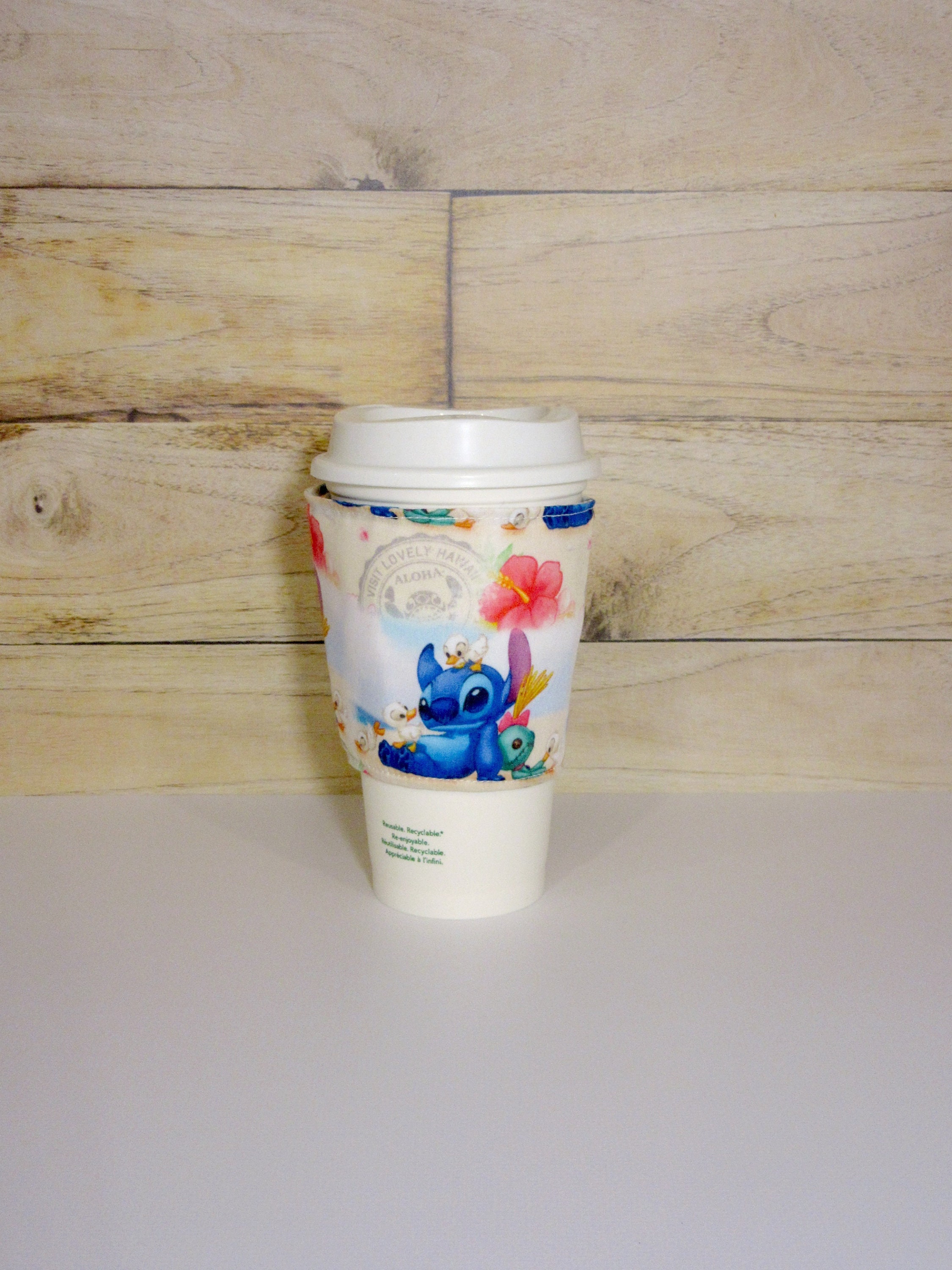 Stitch and Scrump Beach Day Fabric Reusable Coffee Cozy Sleeve. Lilo ...