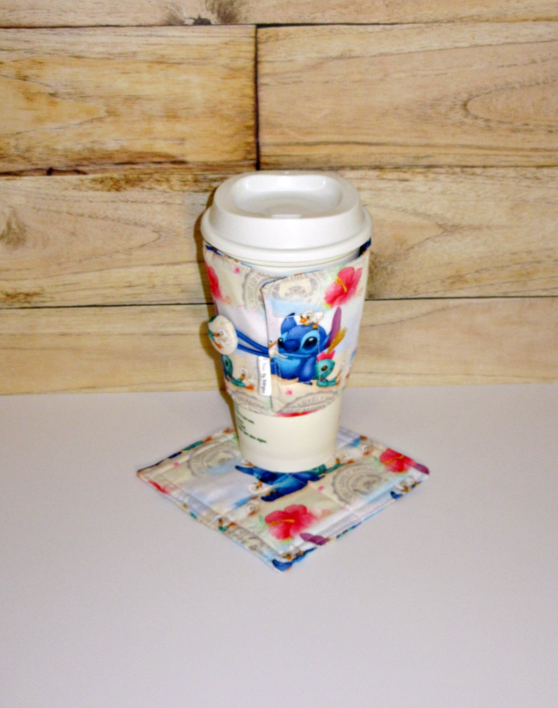 Stitch and Scrump Beach Day Fabric Reusable Coffee Cozy Sleeve. Lilo ...