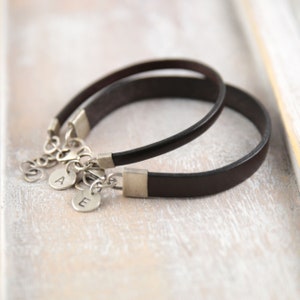 Silver and Leather Matching Couple Bracelets, His and Her Bracelet ...