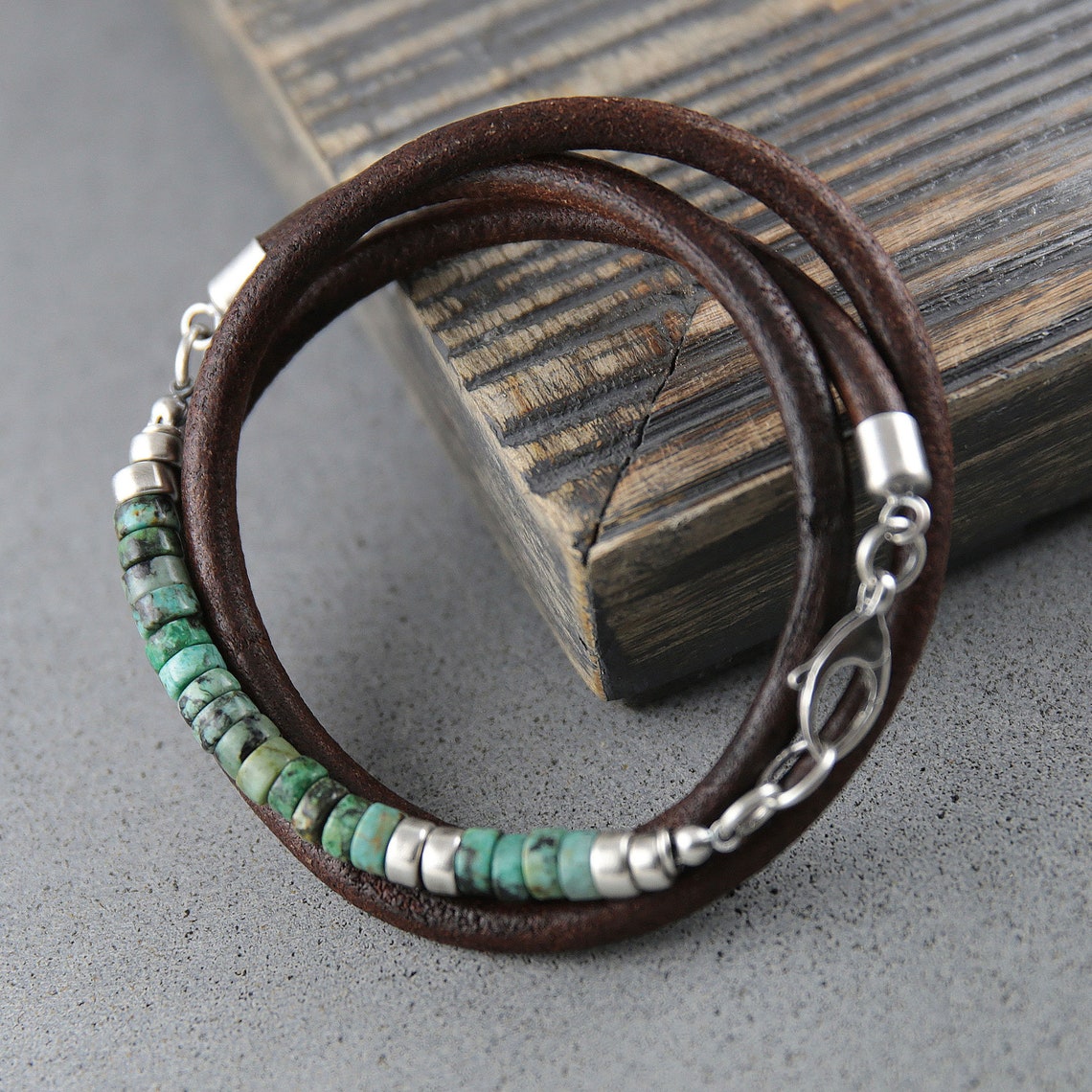 African Turquoise and Leather Bracelet for Men Gift for Men - Etsy ...