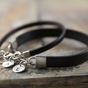 Silver and Leather Matching Couple Bracelets, His and Her Bracelet ...