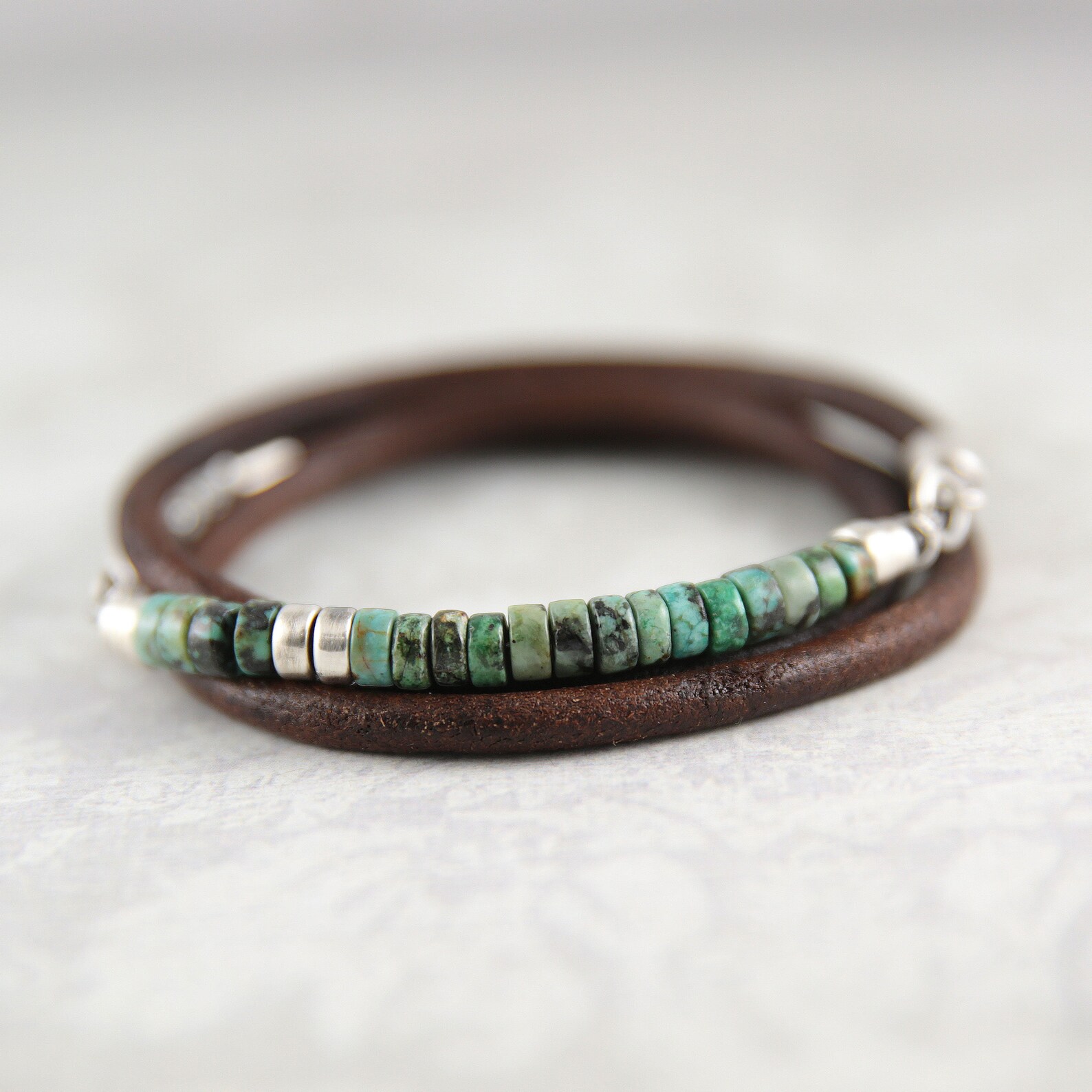 African Turquoise and Leather Bracelet for Men Gift for Men - Etsy ...