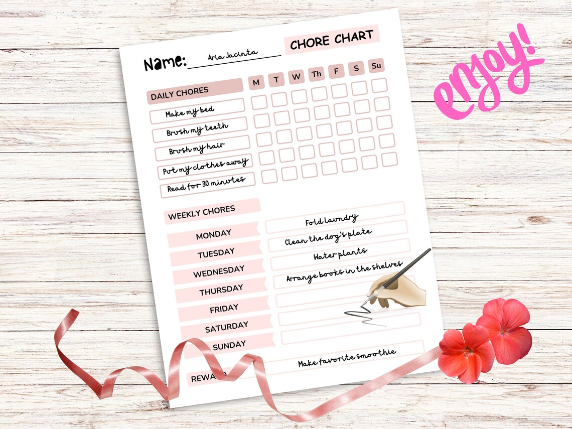 Kids Chore Chart With Weekly and Monthly Coupons Digital Download and ...