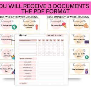 Kids Chore Chart With Weekly and Monthly Coupons Digital Download and ...