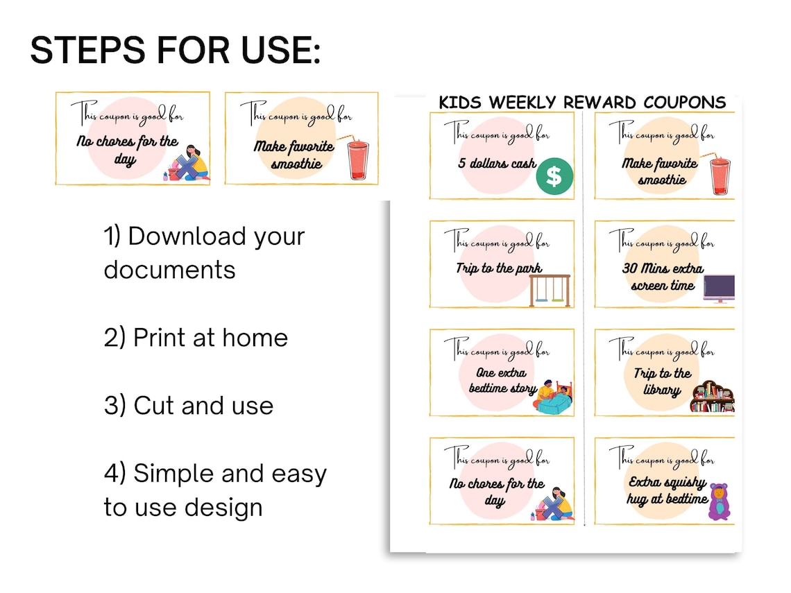 Kids Chore Chart With Weekly and Monthly Coupons Digital Download and ...