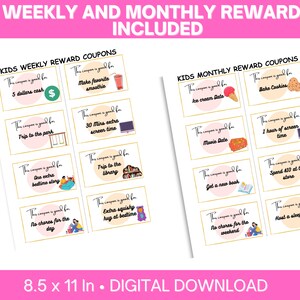 Kids Chore Chart With Weekly and Monthly Coupons Digital Download and ...