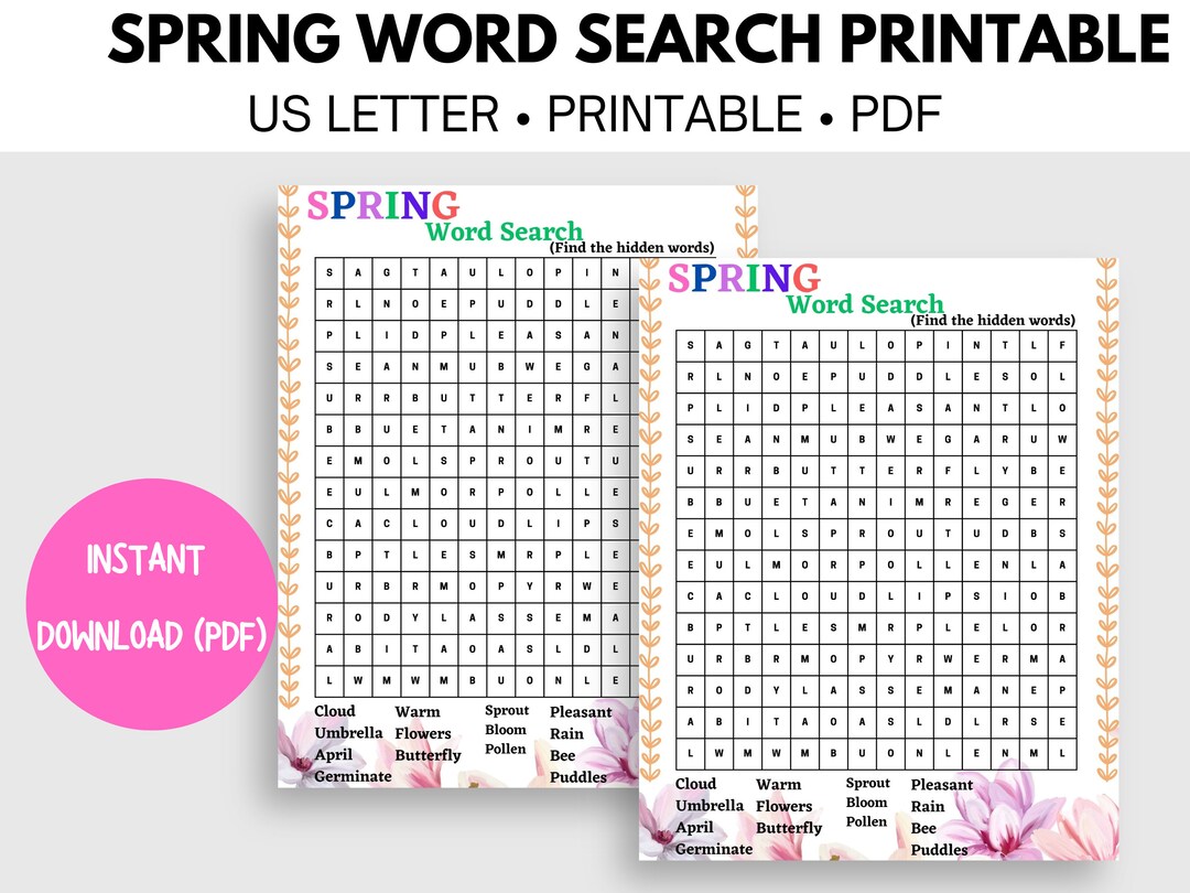 Spring Word Search Game, Word Games, Fun Springtime Activities, Spring ...
