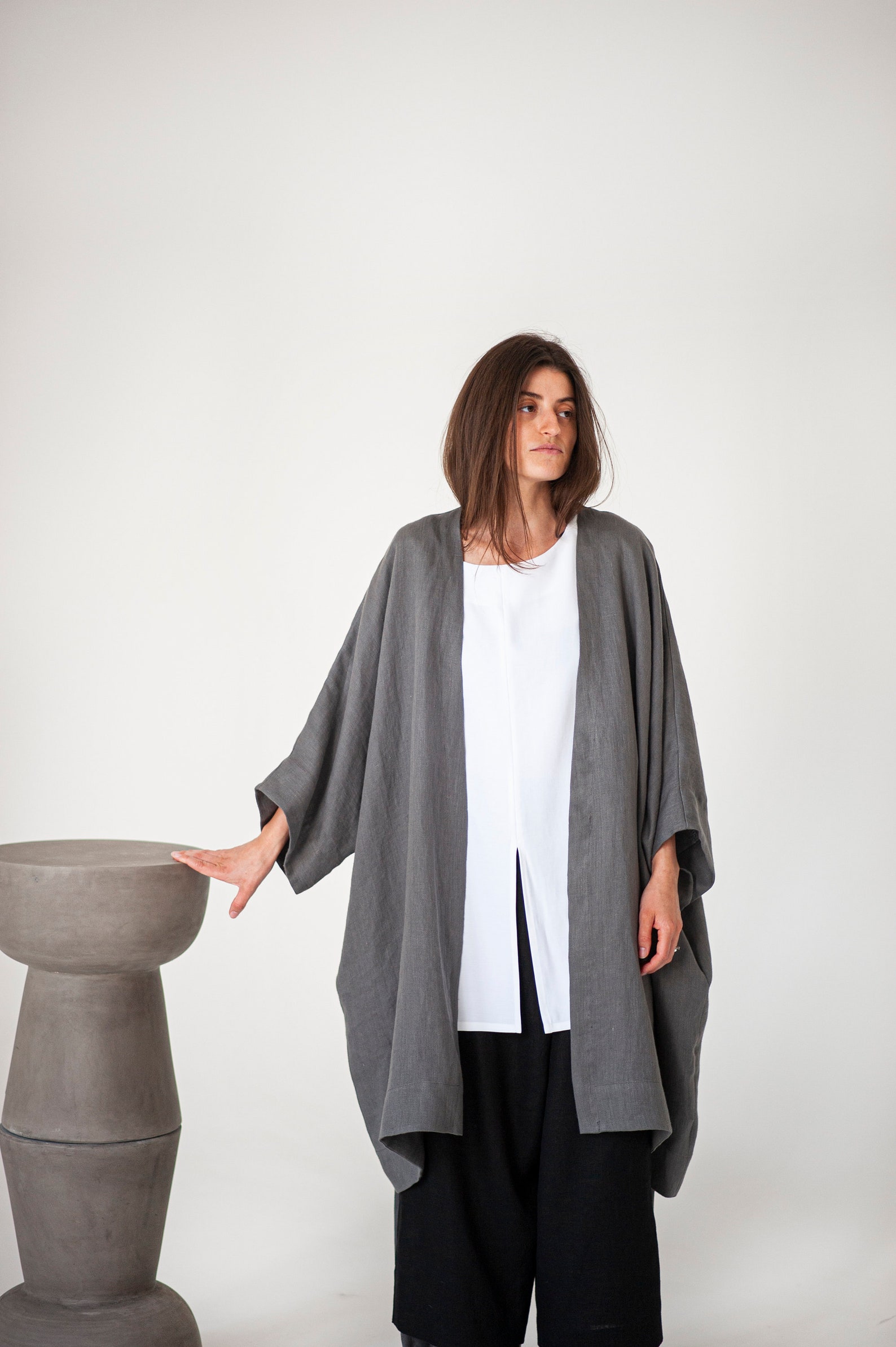 Linen Kimono Jacket, Linen Kimono, Linen Jacket, Black Linen Kimono ...